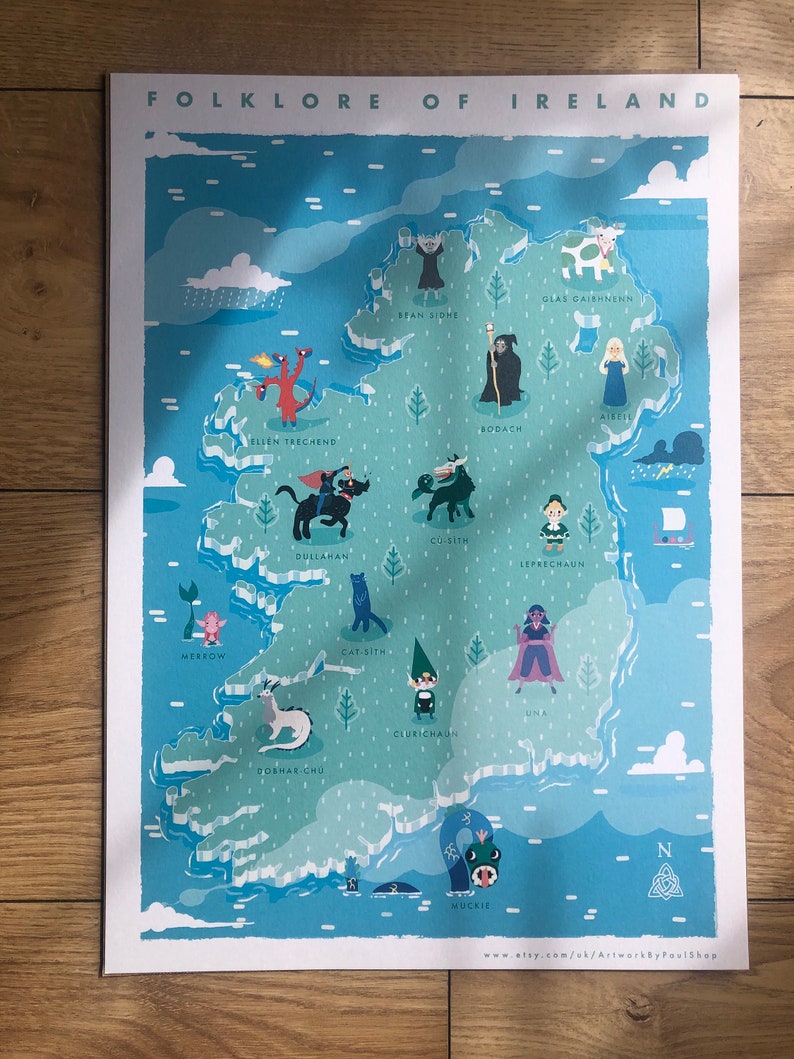 Illustrated Map of the Folklore of Ireland - A3 Wall Art Print - Etsy