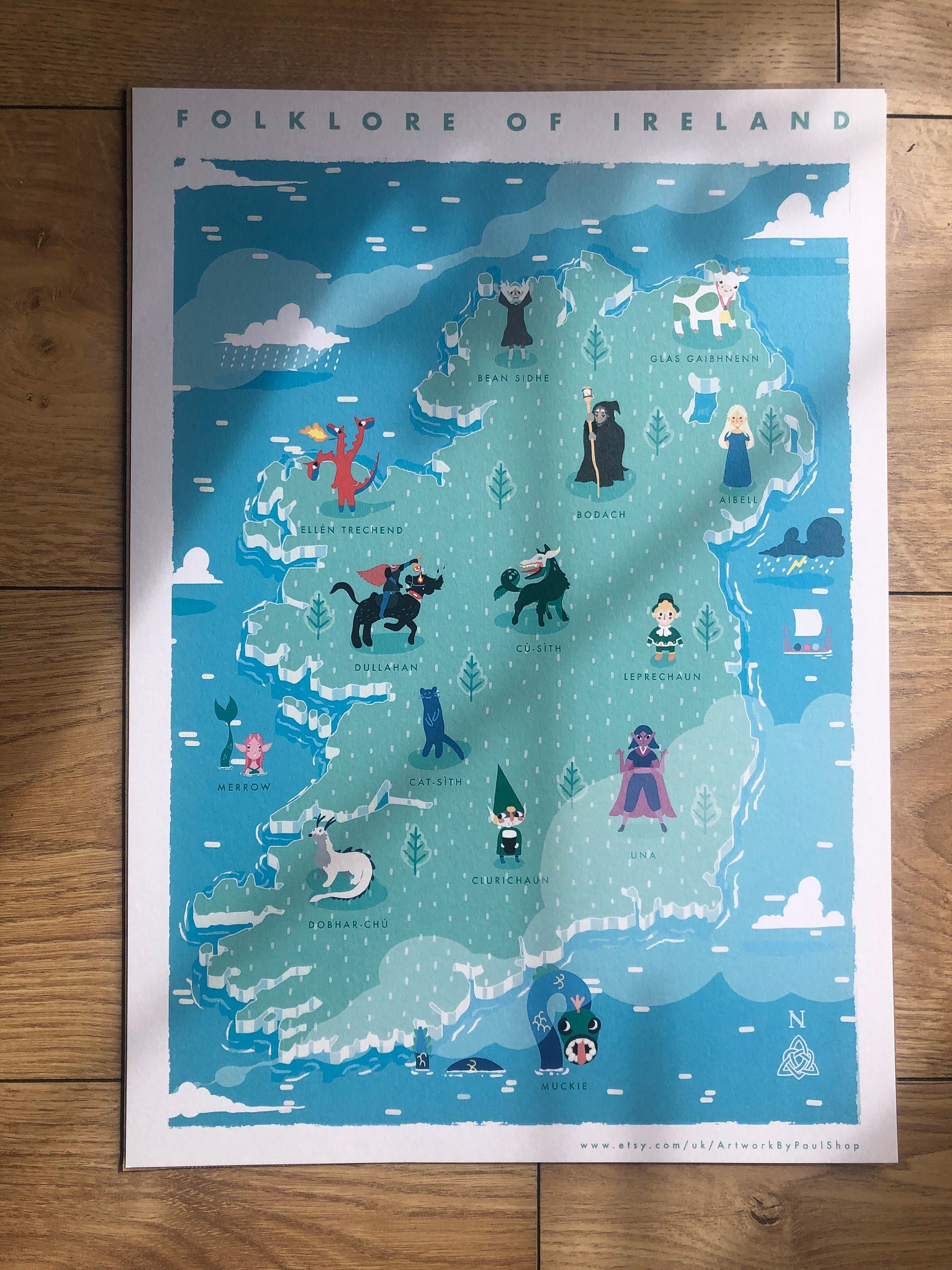 Illustrated Map of the Folklore of Ireland - A3 Wall Art Print - Etsy