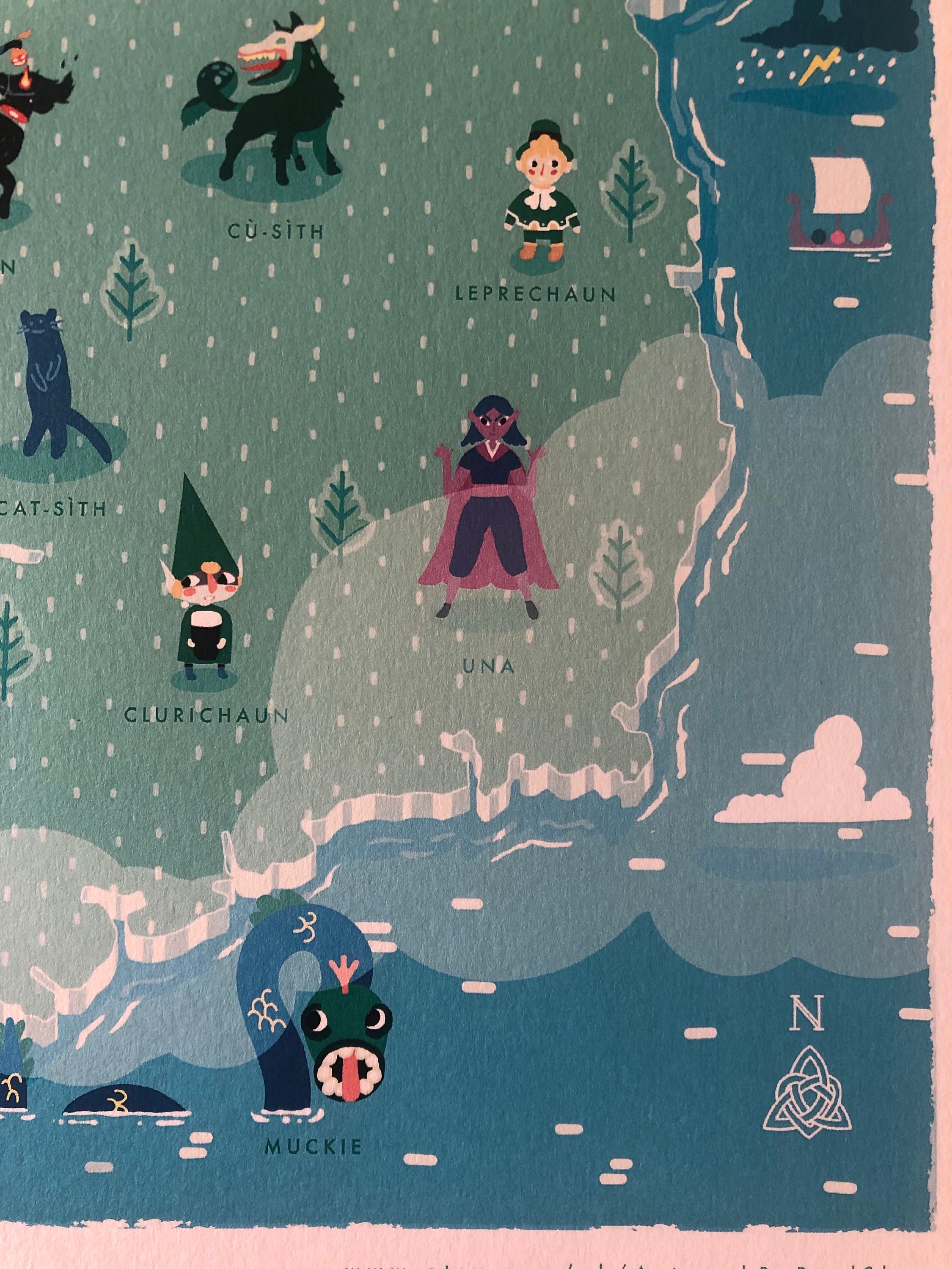 Illustrated Map of the Folklore of Ireland A3 Wall Art Print - Etsy