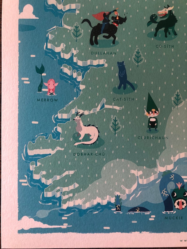 Illustrated Map of the Folklore of Ireland A3 Wall Art Print - Etsy