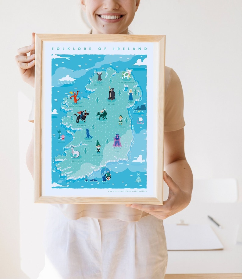 Illustrated Map of the Folklore of Ireland - A3 Wall Art Print - Etsy