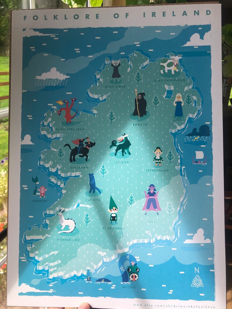 Illustrated Map of the Folklore of Ireland - A3 Wall Art Print - Etsy