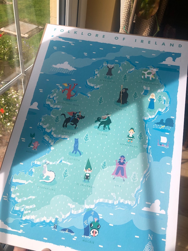 Illustrated Map of the Folklore of Ireland - A3 Wall Art Print - Etsy