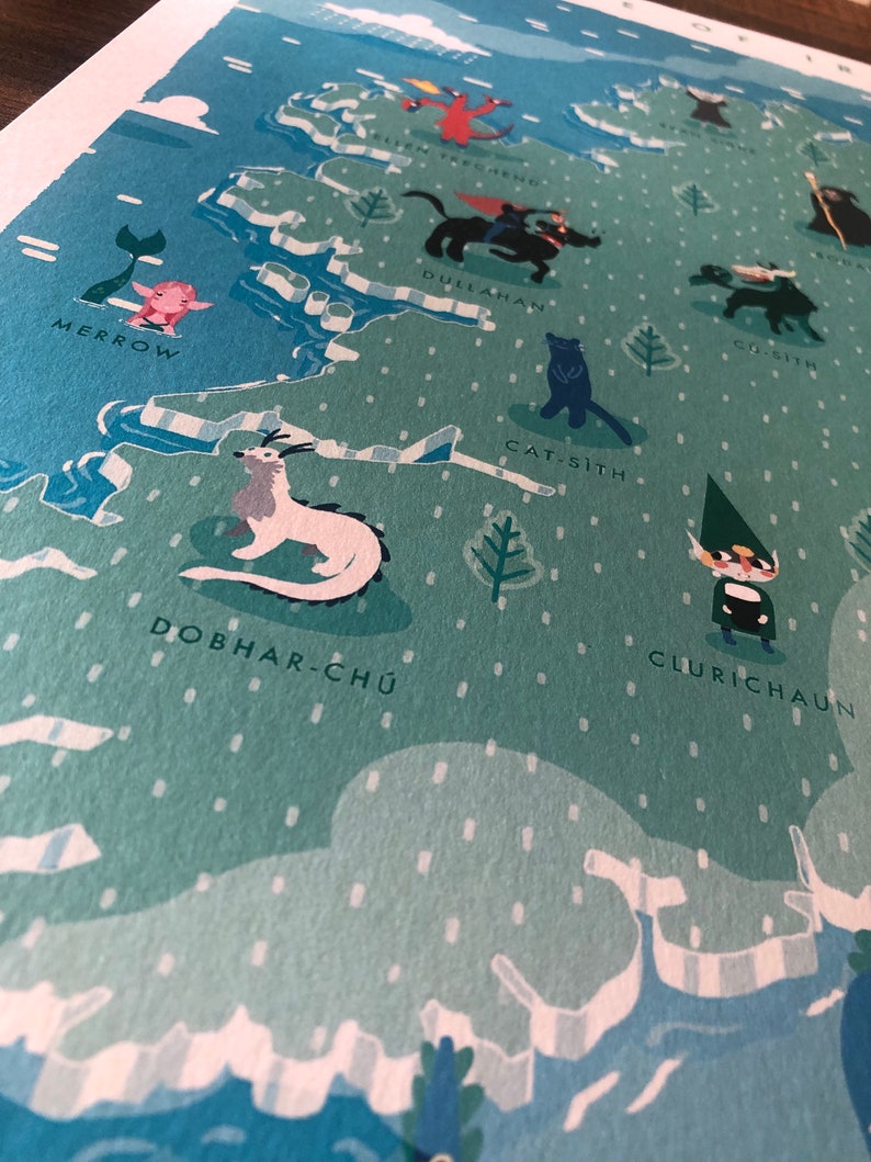Illustrated Map of the Folklore of Ireland A3 Wall Art Print - Etsy