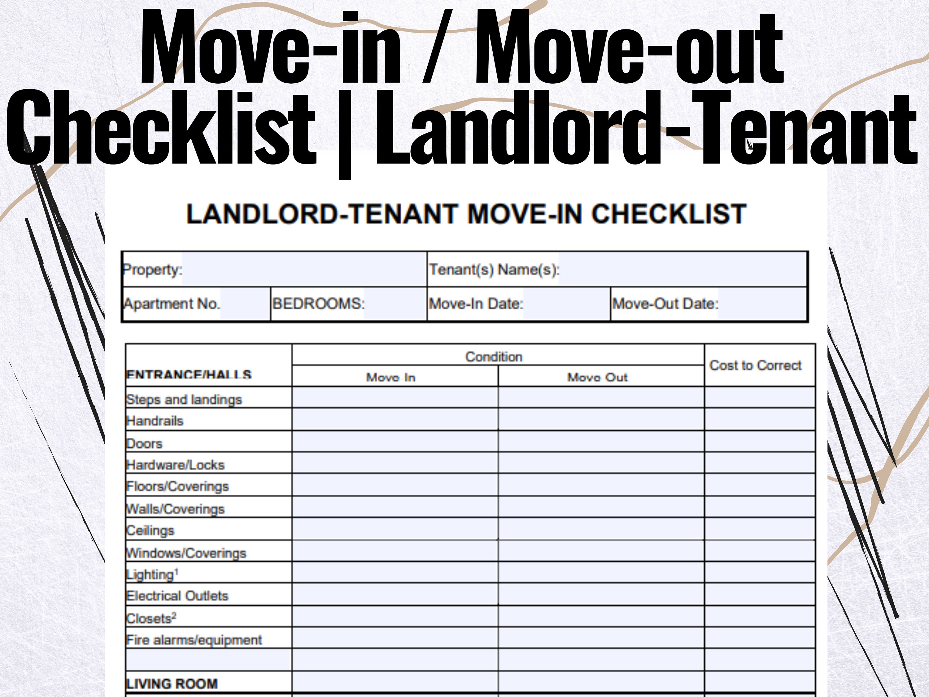 Move-in, Move-out Checklist, Landlord-tenant, Move-in Form, Move-out ...
