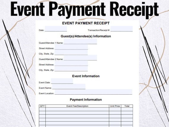 Event Payment Receipt Event Payment Receipt Form Event - Etsy