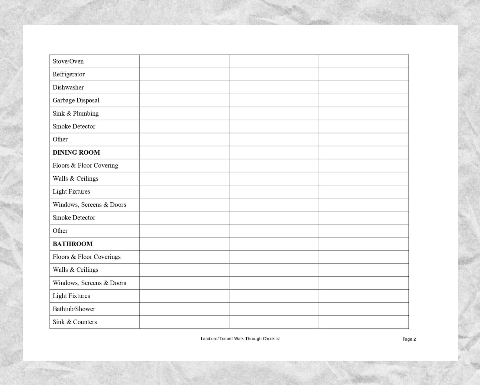 Landlord Tenant Walkthrough Checklist Form , Landlord Tenant ...