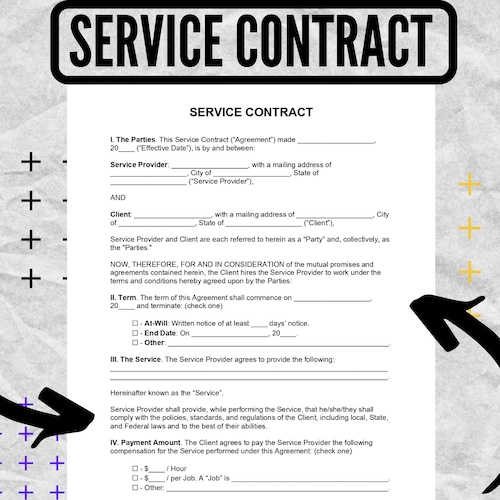 Service Contract Templates Service Contract Form Service - Etsy
