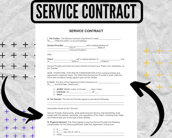 Service Contract Templates Service Contract Form Service - Etsy