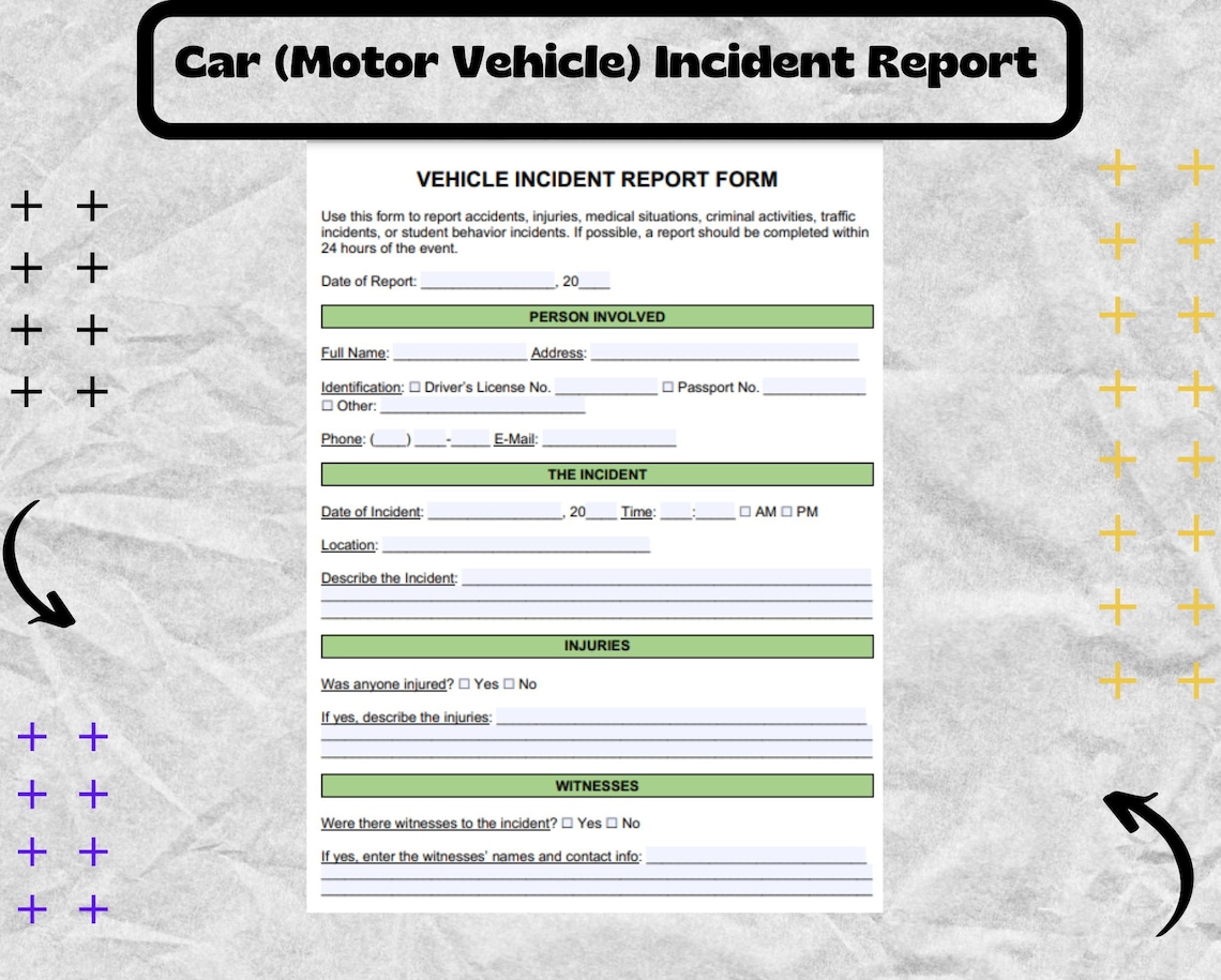 Vehicle Incident Report - Vehicle Incident Report Forms - Car (motor ...