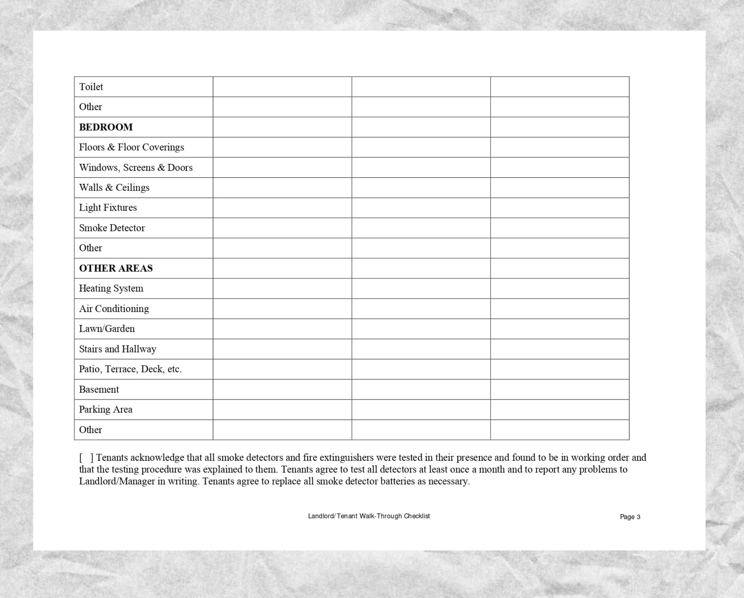 Landlord Tenant Walkthrough Checklist Form , Landlord Tenant ...