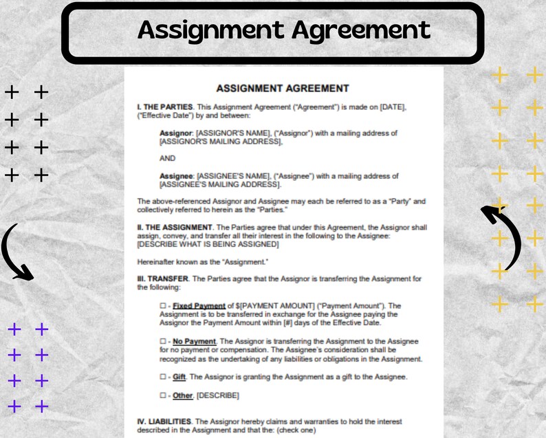 Assignment Agreement - Assignment Agreement Form - Assignment Agreement Template - Etsy
