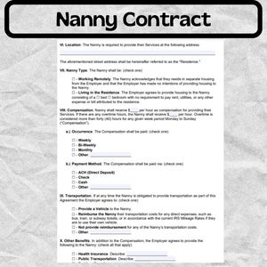 Nanny Contract - Nanny Contract Template - Nanny Contract Forms - Etsy