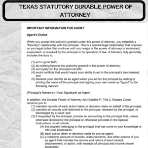 Texas Durable (statutory) Power of Attorney - Texas Durable (statutory ...