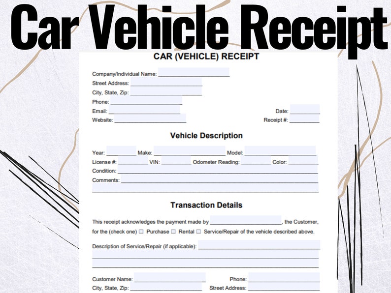 Car Vehicle Receipt - Car Vehicle Receipt Forms - Car Vehicle Receipt ...