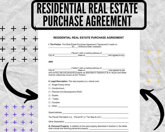 Residential Real Estate Purchase Agreement california Simple - Etsy