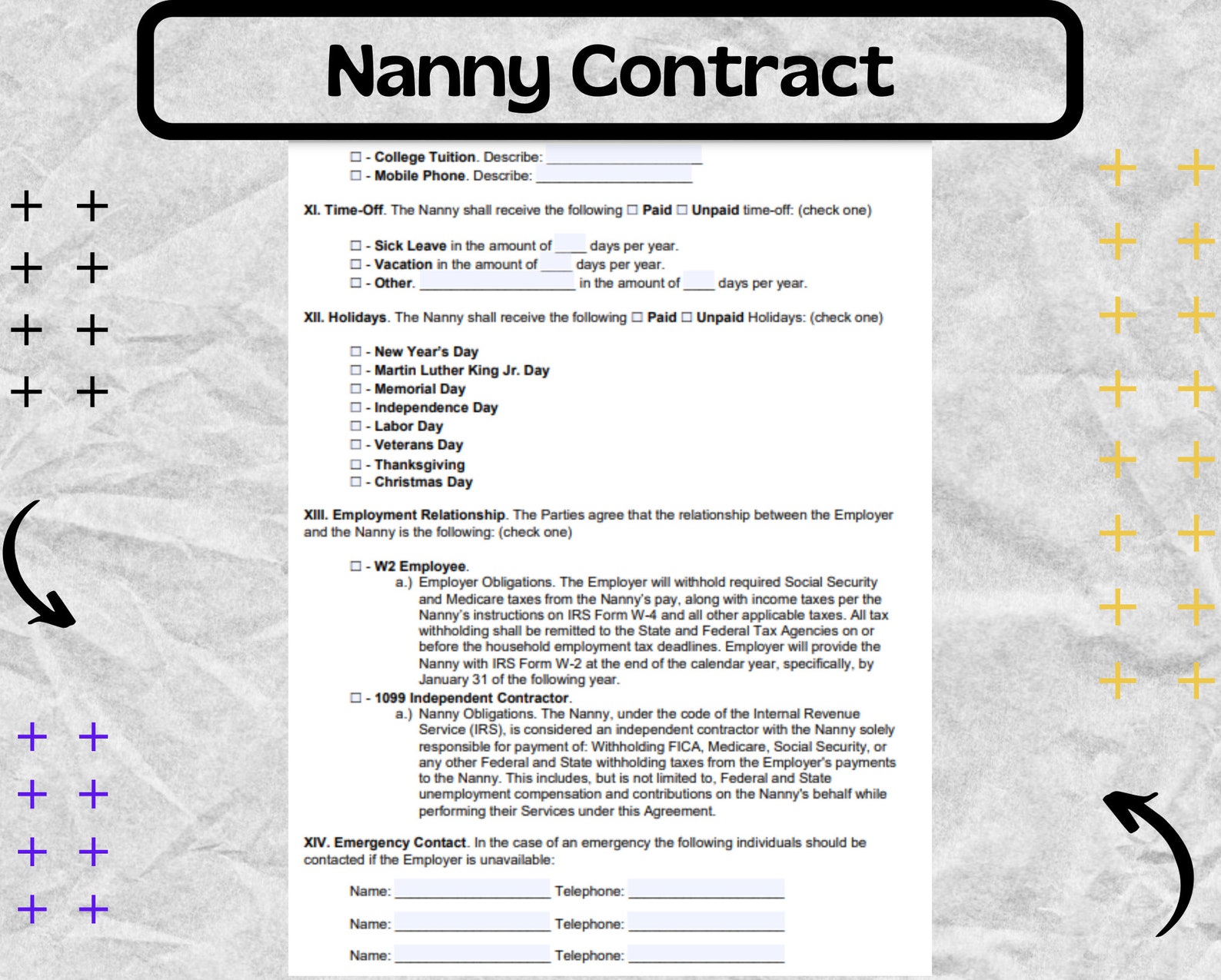 Nanny Contract - Nanny Contract Template - Nanny Contract Forms - Etsy