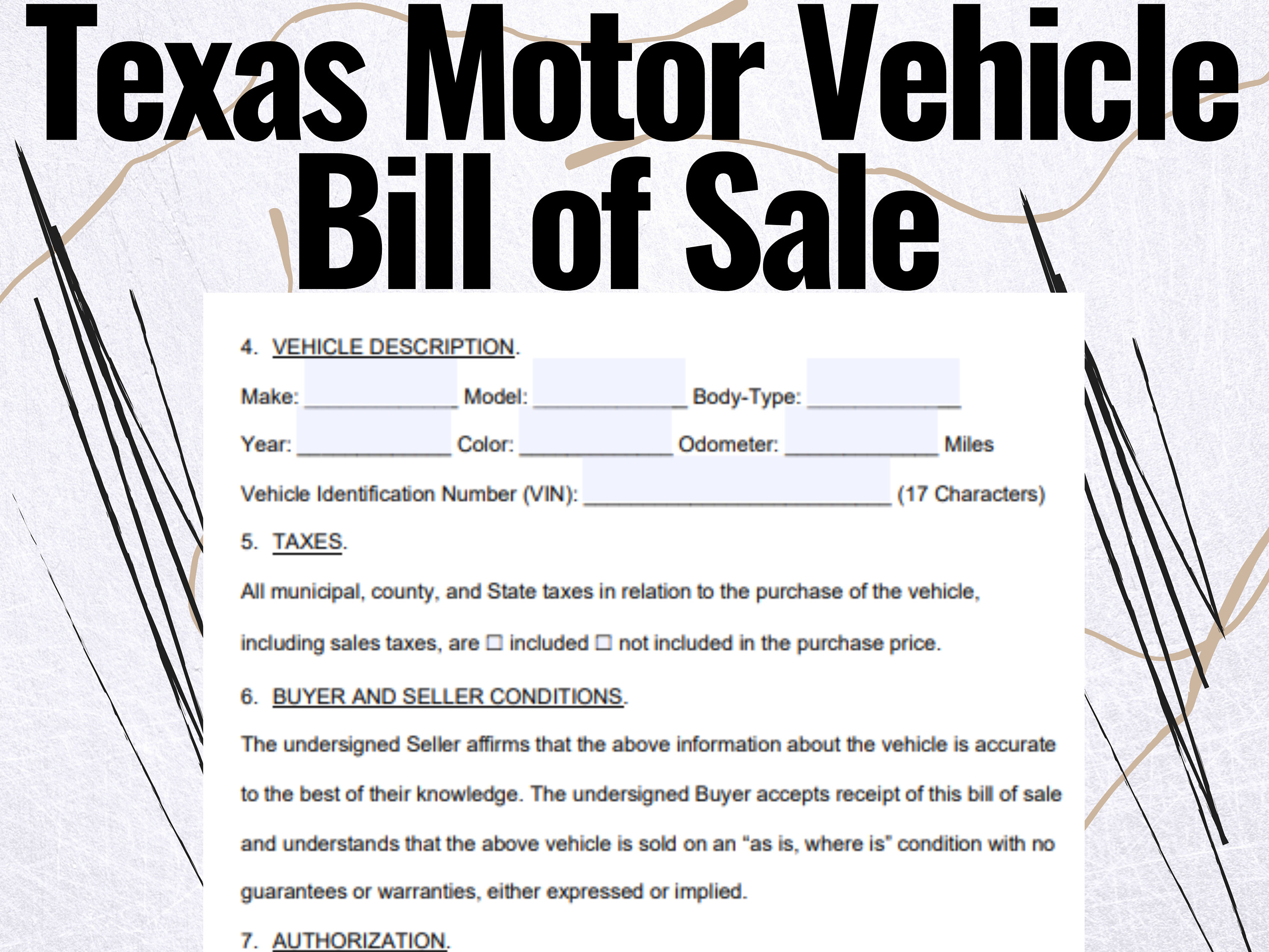 Texas Motor Vehicle Bill of Sale, Texas Motor Vehicle Bill of Sale Form ...