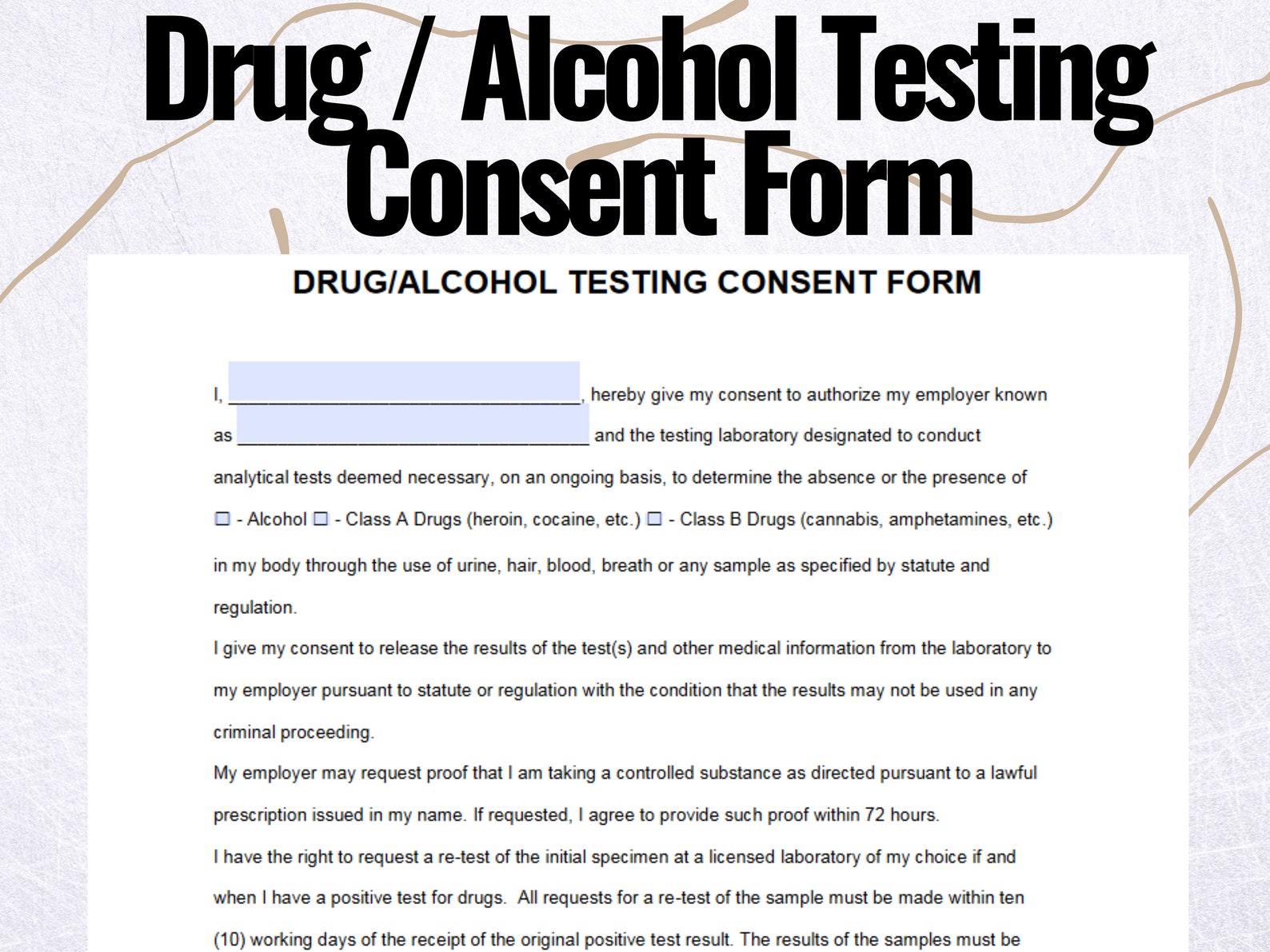 Drug Testing Form - Drug Testing Template - Drug / Alcohol Testing ...