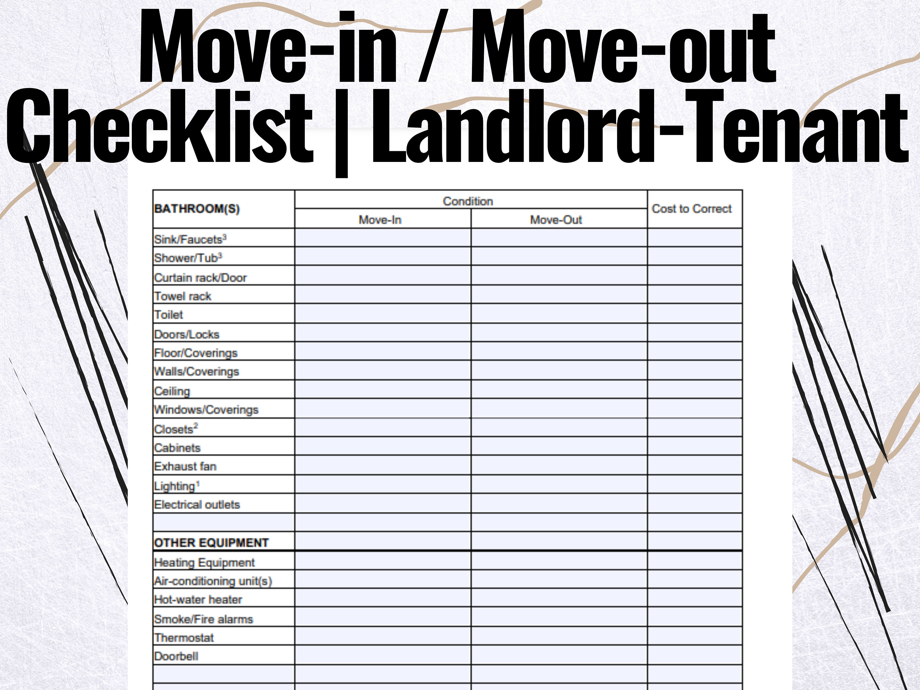 Move-in, Move-out Checklist, Landlord-tenant, Move-in Form, Move-out ...