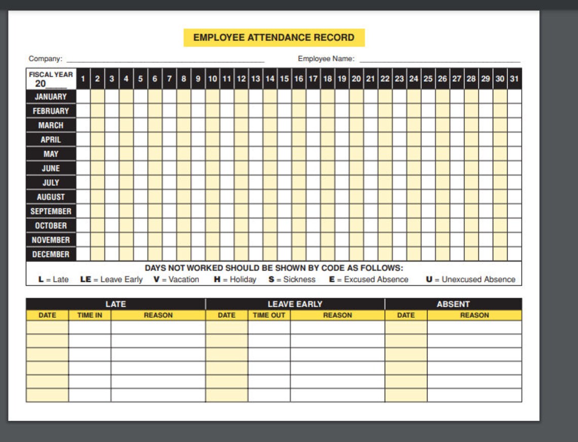 Printable Employee Attendance Report, Printable Employee Attendance ...