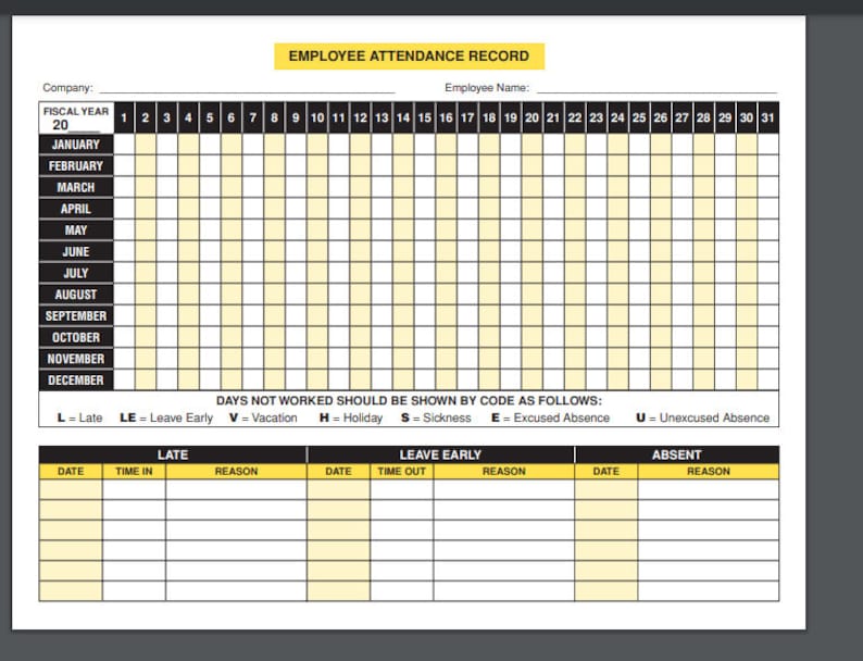 Printable Employee Attendance Report, Printable Employee Attendance ...
