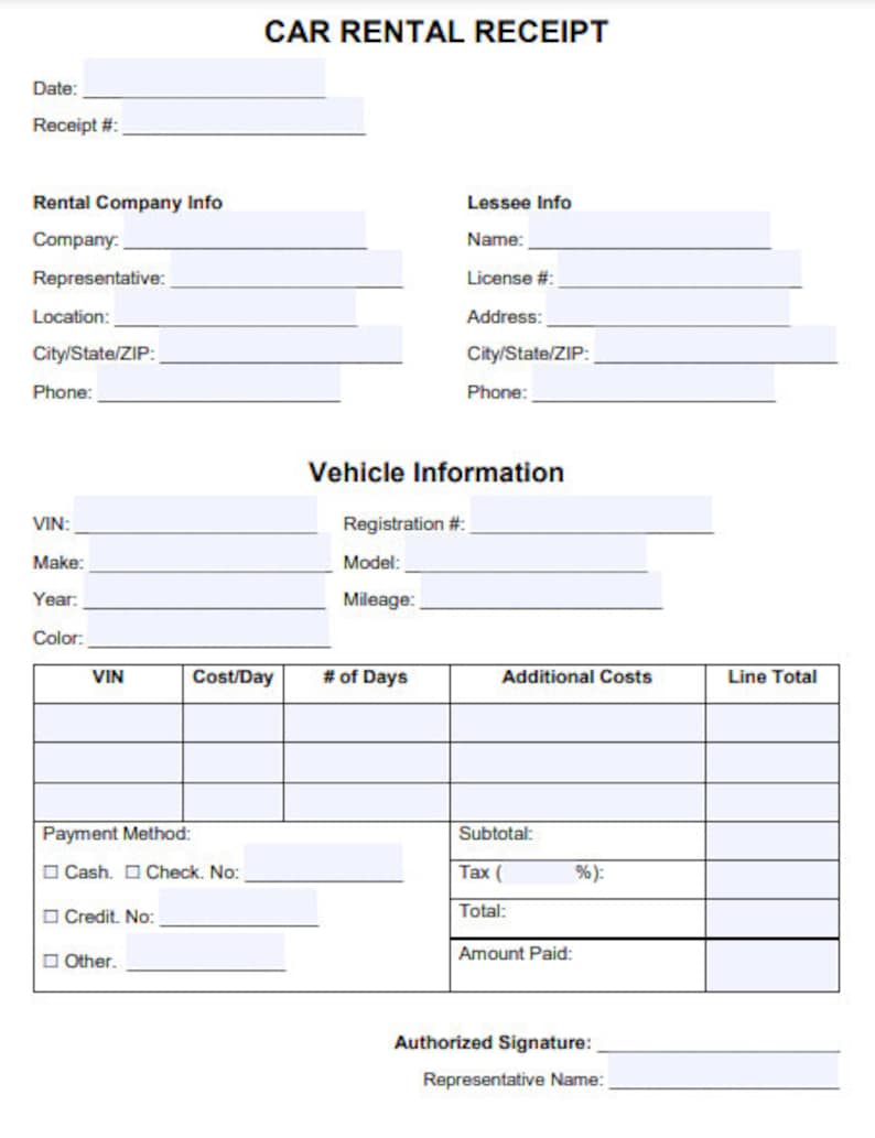 Car Rental Receipt - Car Rental Receipt Template - Car Rental Receipt ...