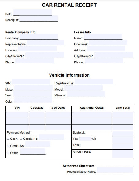 Car Rental Receipt - Car Rental Receipt Template - Car Rental Receipt ...