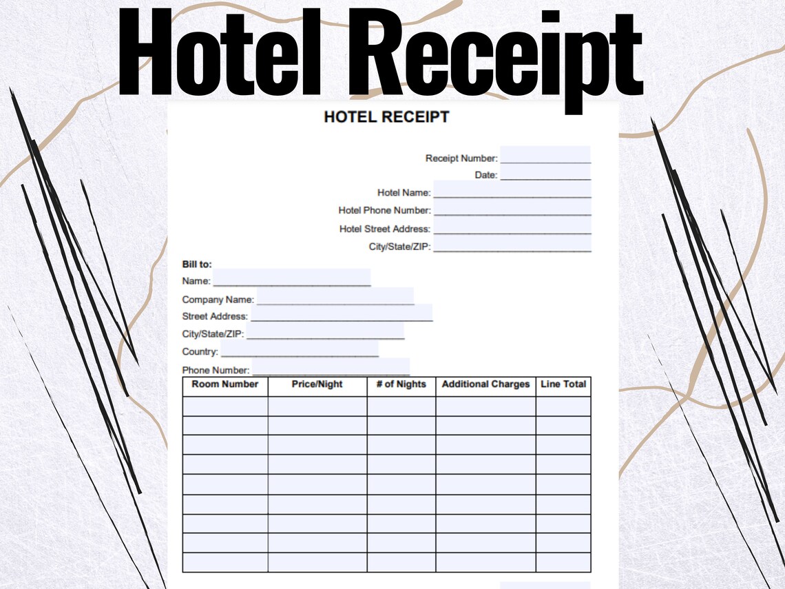 Hotel Receipt - Hotel Receipt Forms - Hotel Receipt Template - Etsy