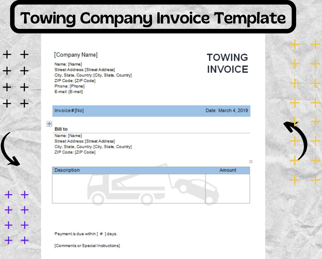 Towing Company Invoice Template - Towing Company Invoice Forms - Towing ...