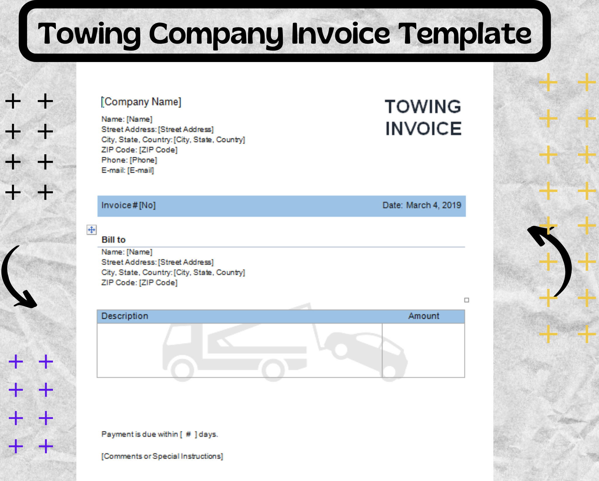Towing Company Invoice Template - Towing Company Invoice Forms - Towing ...