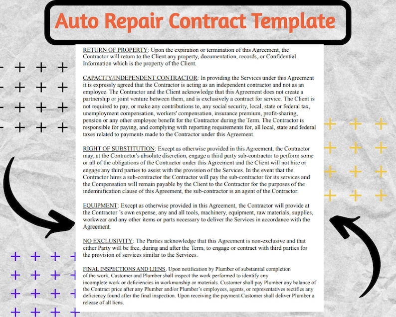 Auto Repair Contract , Auto Repair Forms , Vehicle Repair Contract ...