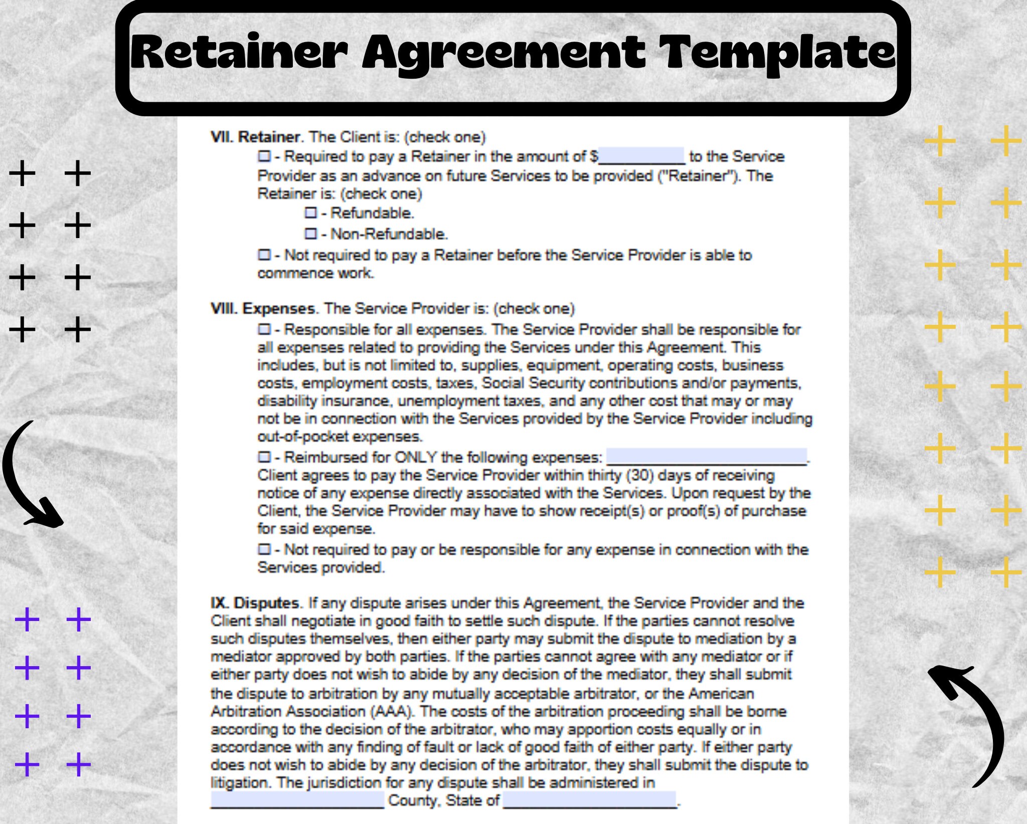 Retainer Agreement Template | Sample - Retainer Agreement Form - Etsy