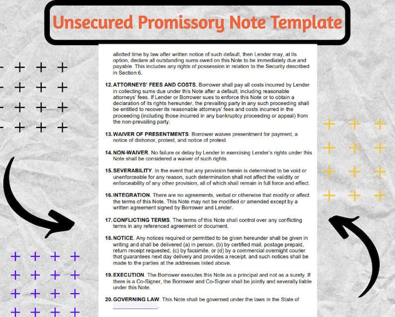 Unsecured Promissory Form , Unsecured Promissory Note Template ...