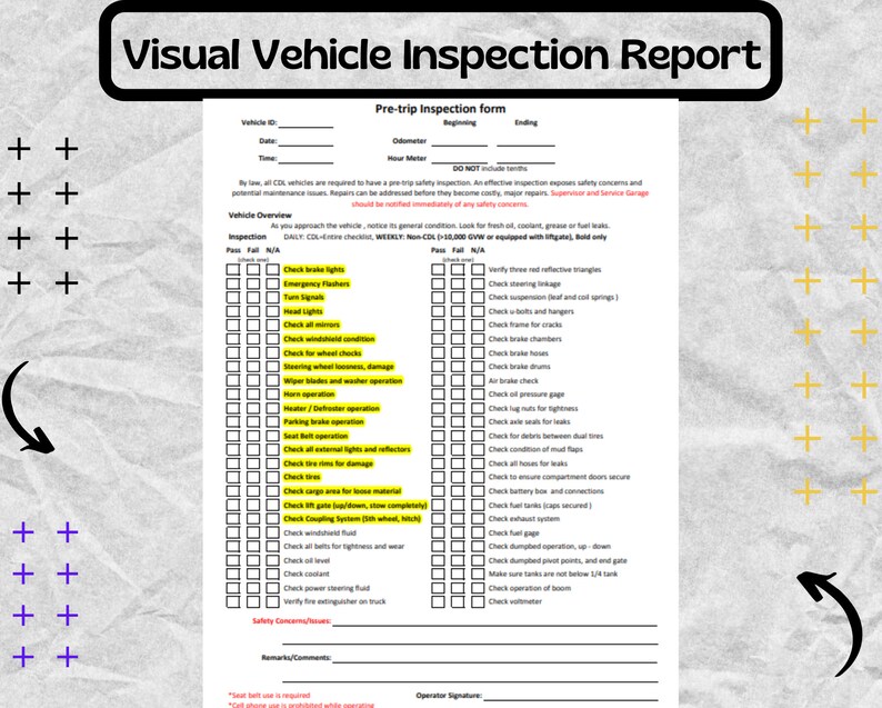 Visual Vehicle Inspection Report - Vehicle Inspection Worksheet ...