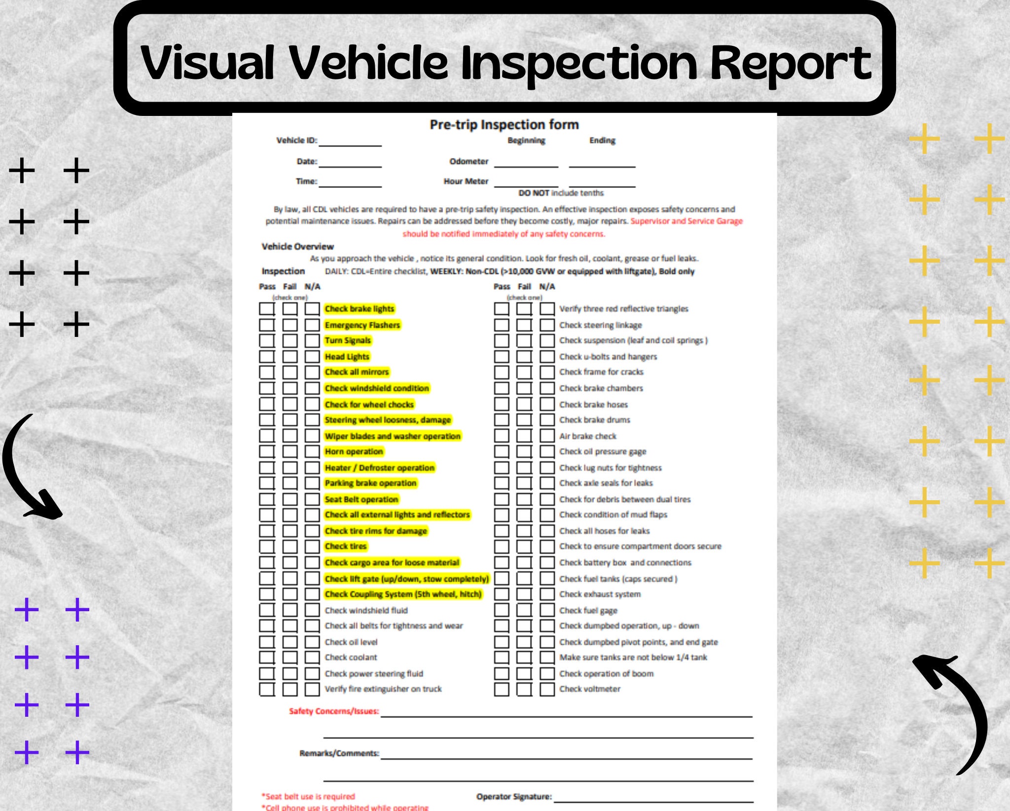 Visual Vehicle Inspection Report - Vehicle Inspection Worksheet ...
