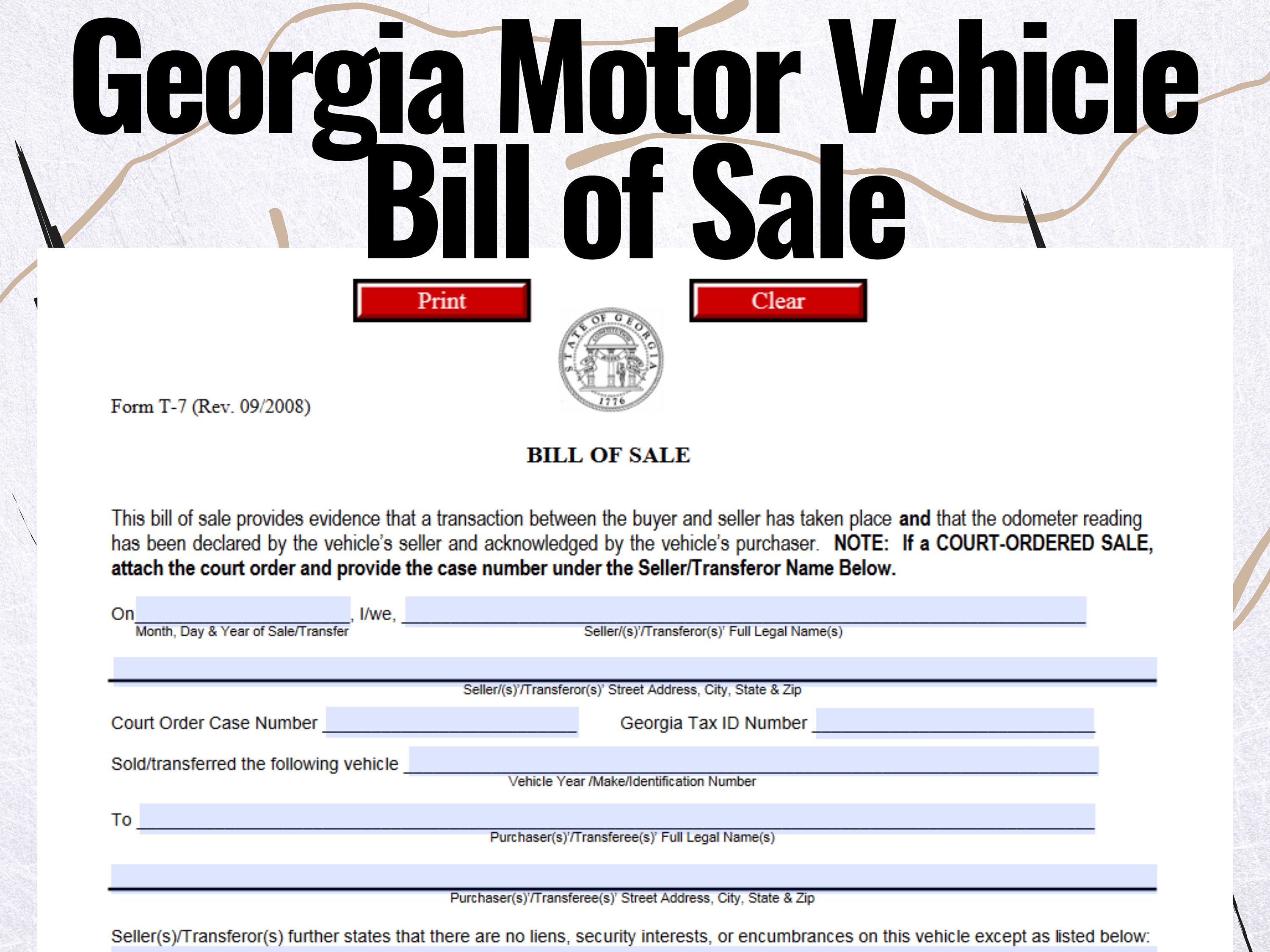 Georgia Motor Vehicle Bill Of Sale Georgia Motor Vehicle Bill Of Sale 