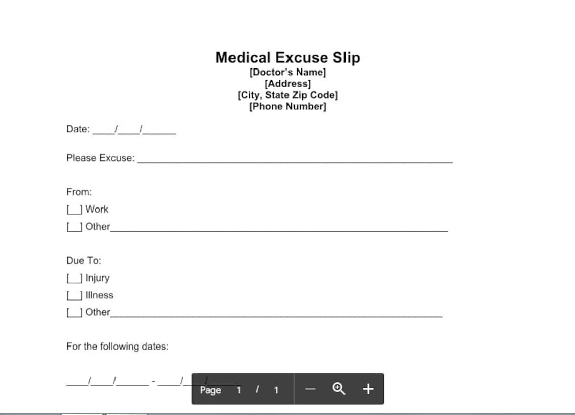 Doctor's Excuse, Doctor's Excuse Template, Medical Office Forms, Work ...