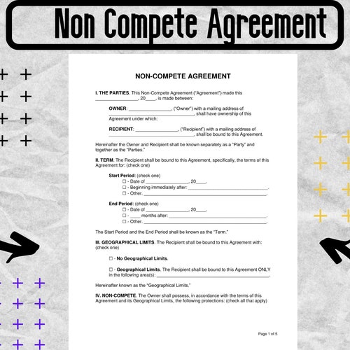 Non Compete Agreement Non Compete Agreement Form Non - Etsy