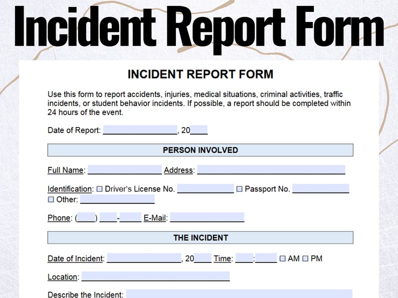 Incident Report Templates - Incident Report Form - Editable -employee ...
