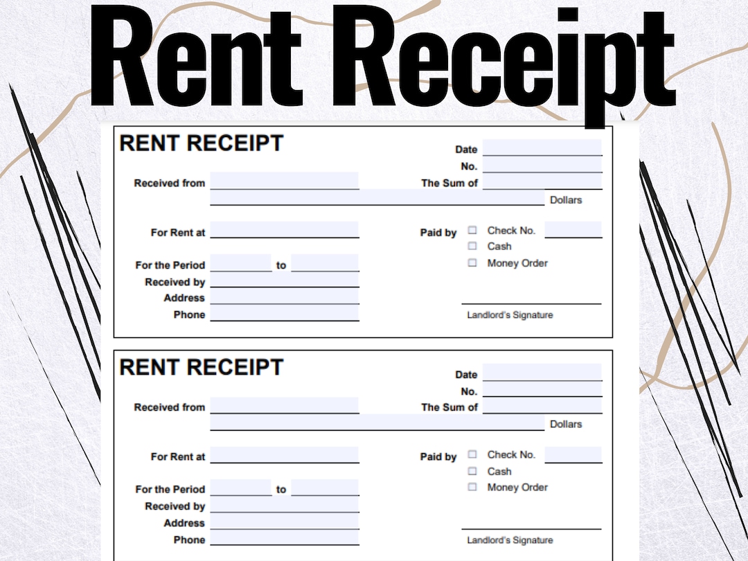 Rent Receipt - Rent Receipt Forms - Rent Receipt Template - Etsy