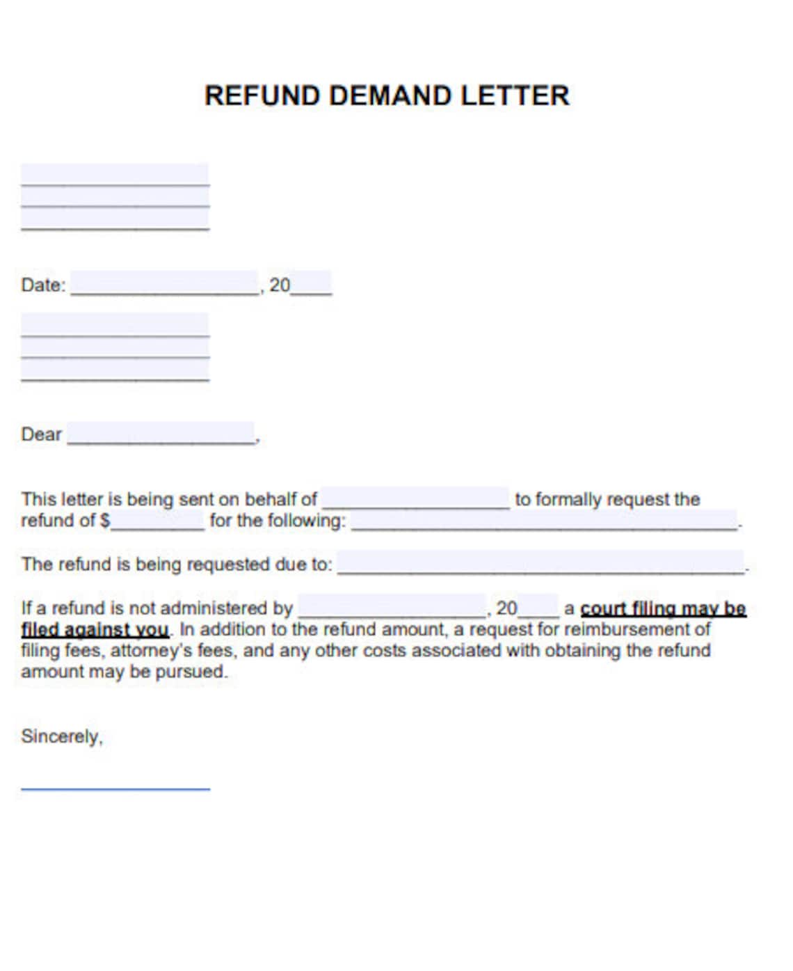 Refund Demand Letter | Refund Demand Letter Form / Refund Demand Letter ...
