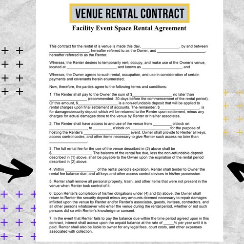 Facility Event Space Rental Agreement Venue Rental Contract - Etsy