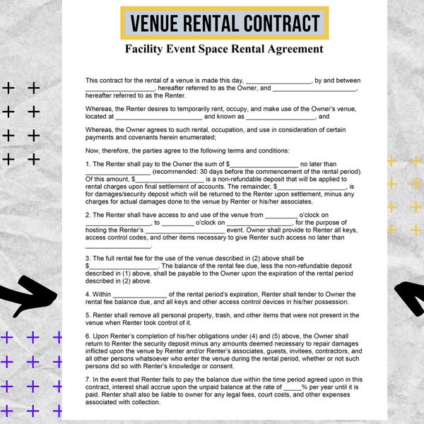 Venue Rental Agreement Template - Etsy
