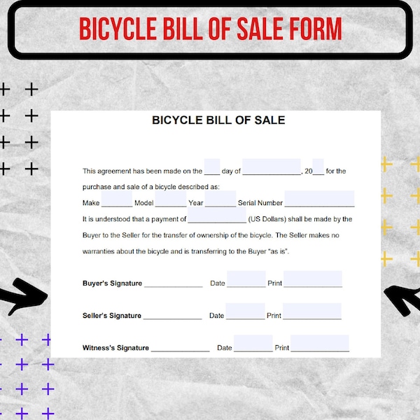 Bicycle Bill of Sale Template - Etsy
