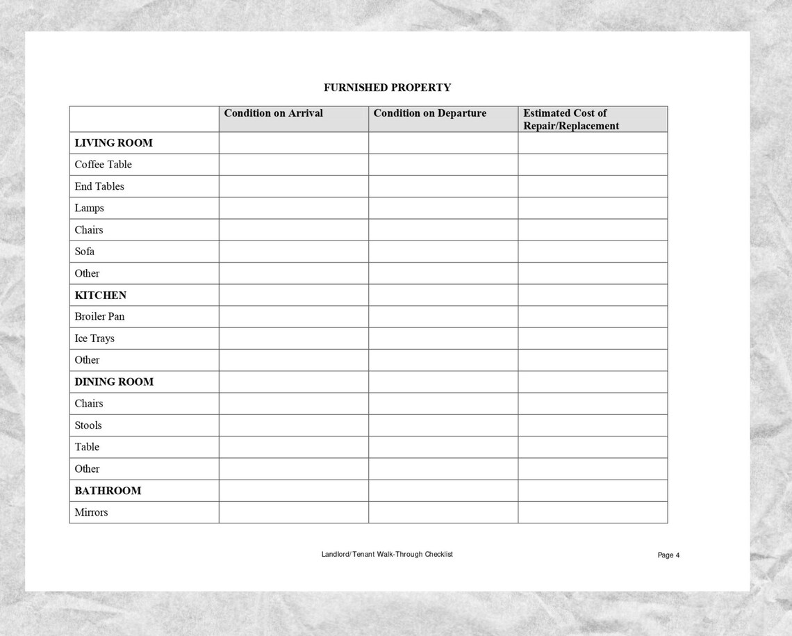 Landlord Tenant Walkthrough Checklist Form , Landlord Tenant ...