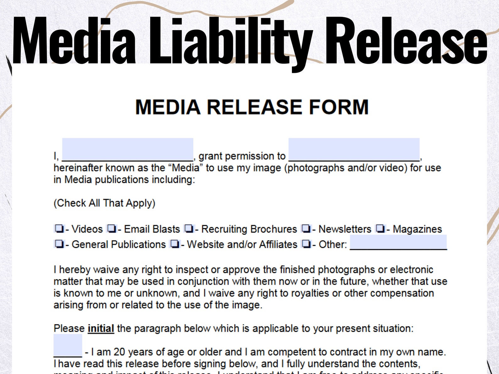 Media Liability Release, Media Release Form, Media Liability Release ...