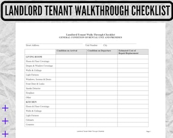 Landlord Tenant Walkthrough Checklist Form Landlord Tenant - Etsy