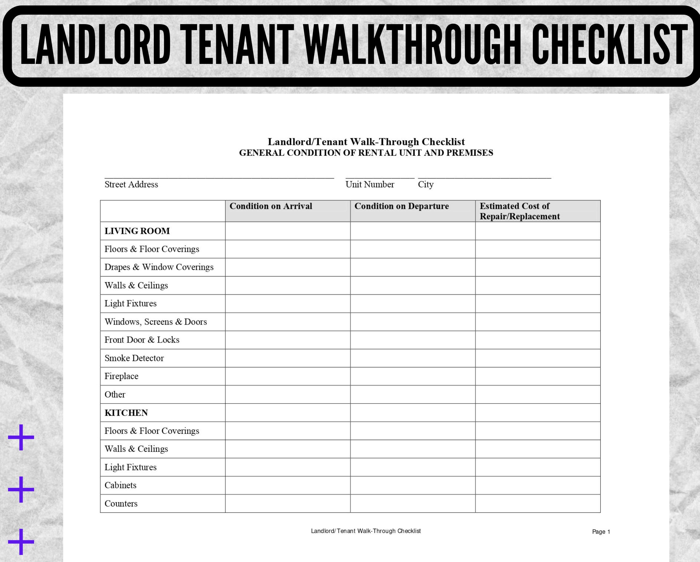 Landlord Tenant Walkthrough Checklist Form Landlord Tenant