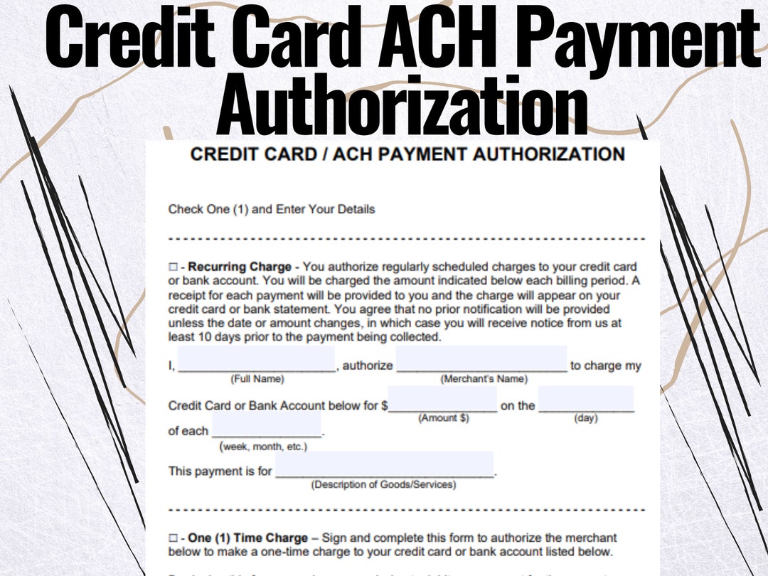 Credit Card (ACH) Authorization - Credit Card (ACH) Authorization Forms ...